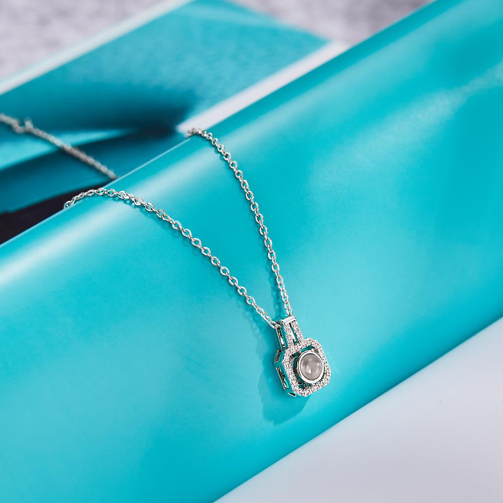 Custom Photo Projection Necklace Square Photo Projection Pendant Neckl