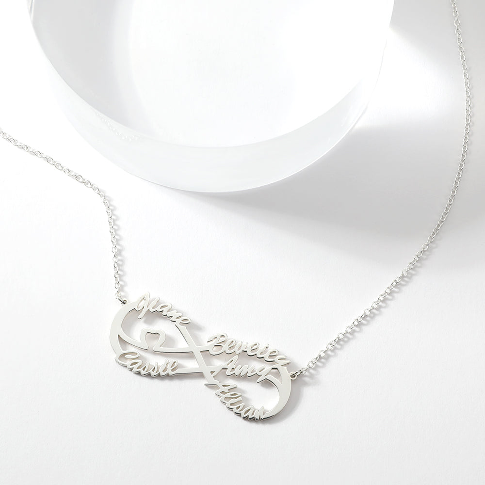Infinity Five Name Necklace Copper in Silver, Engraved Necklace Bar ...